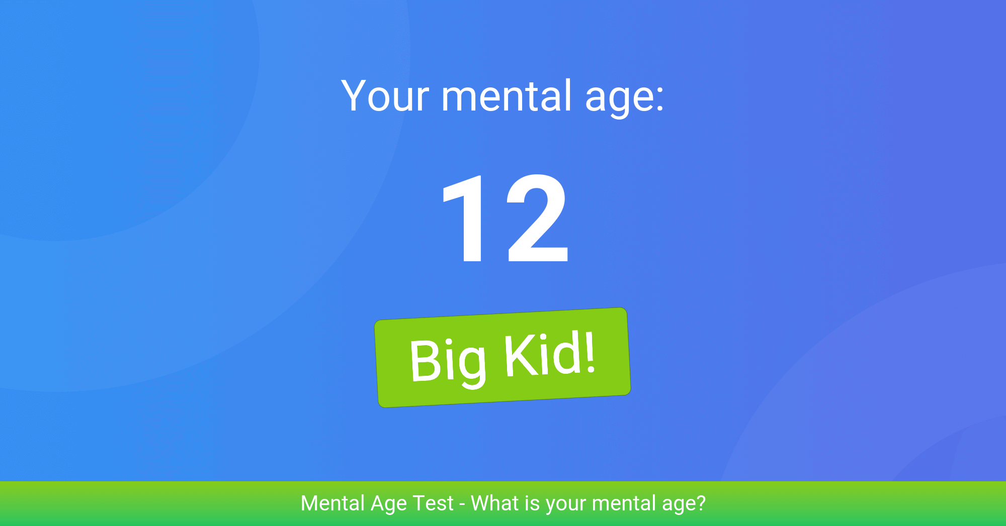 My mental age: 12 - Big Kid! What is your mental age?