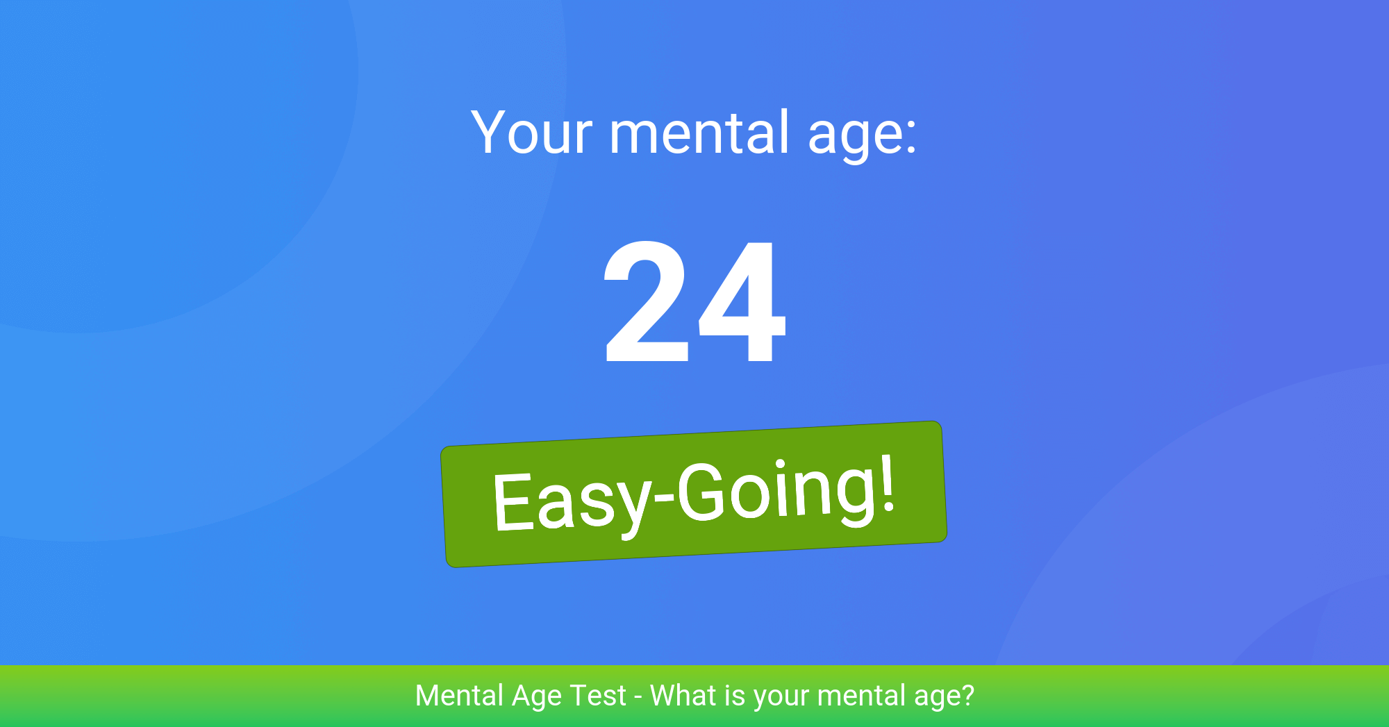My mental age: 24 - Easy-Going! What is your mental age?